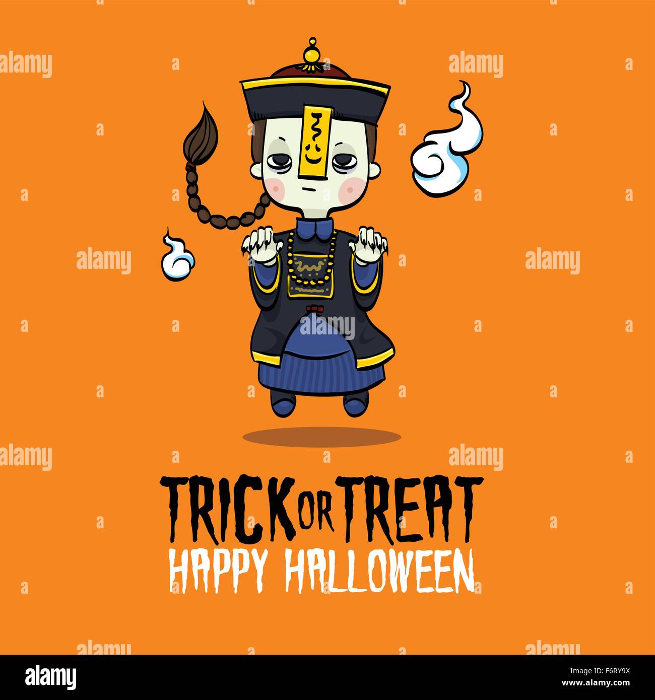 Vector Illustration of Chinese Zombie Costume on Halloween Greeting ...