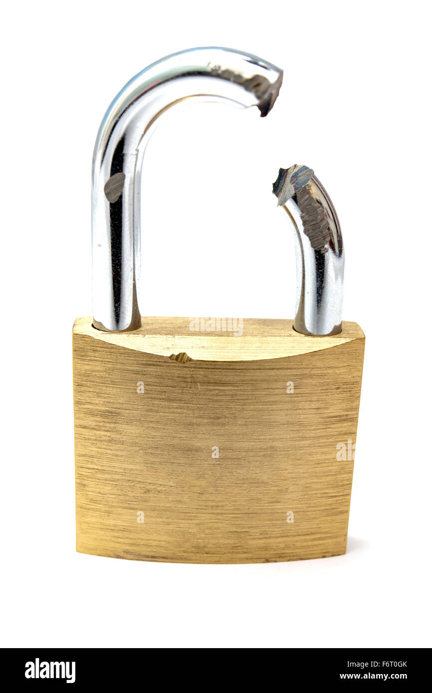 Broken padlock isolated on white background Stock Photo - Alamy