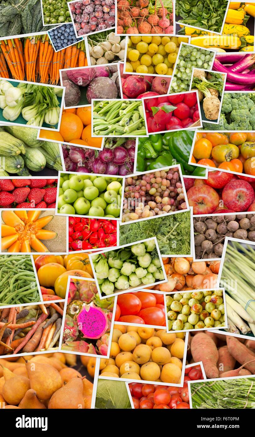 Variety of popular farmers market fruits and vegetables in produce ...