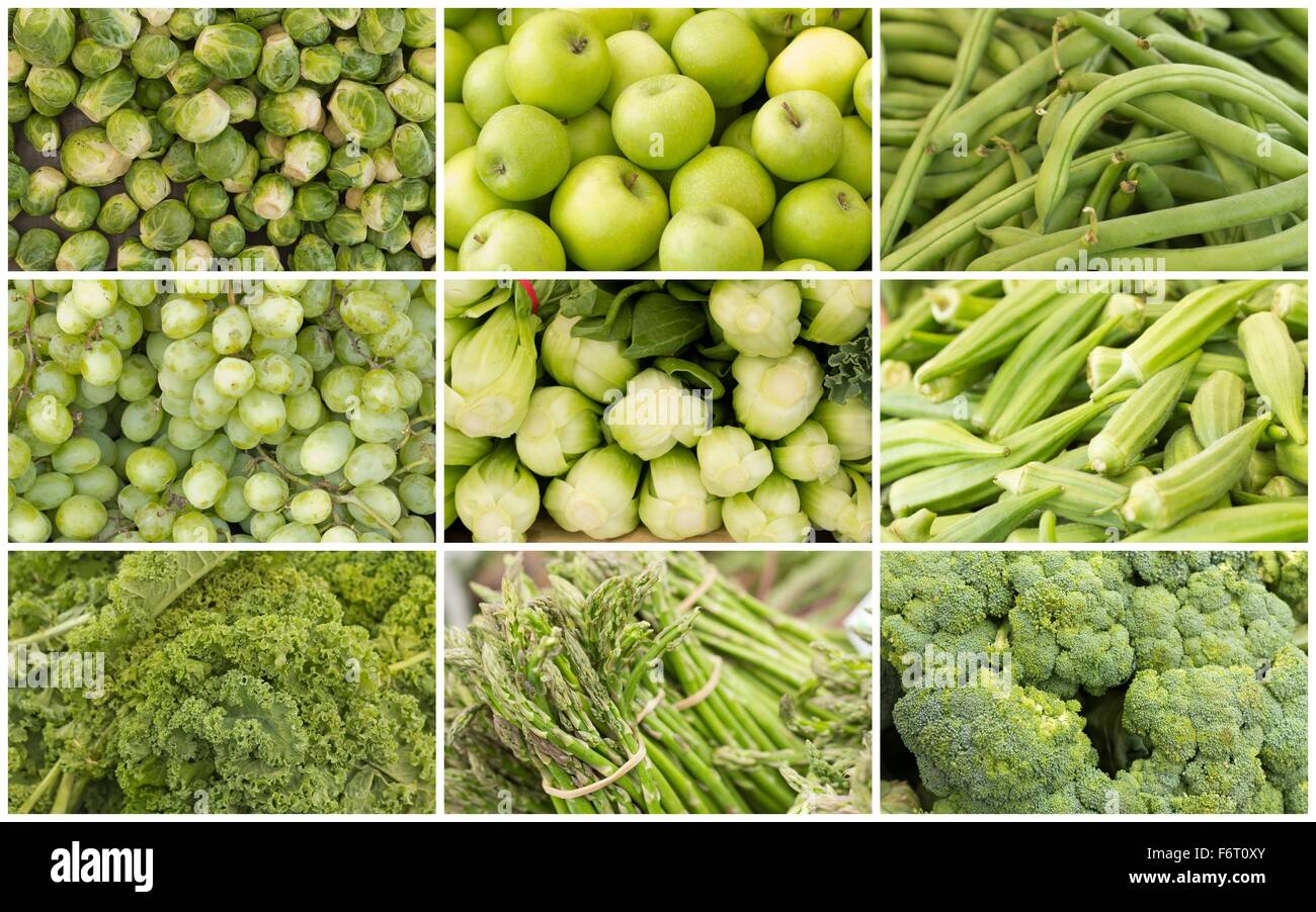 Variety of popular farmers market fruits and vegetables in produce ...