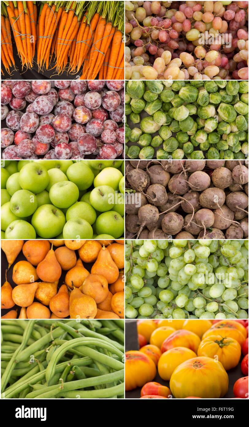 Variety of popular farmers market fruits and vegetables in produce ...