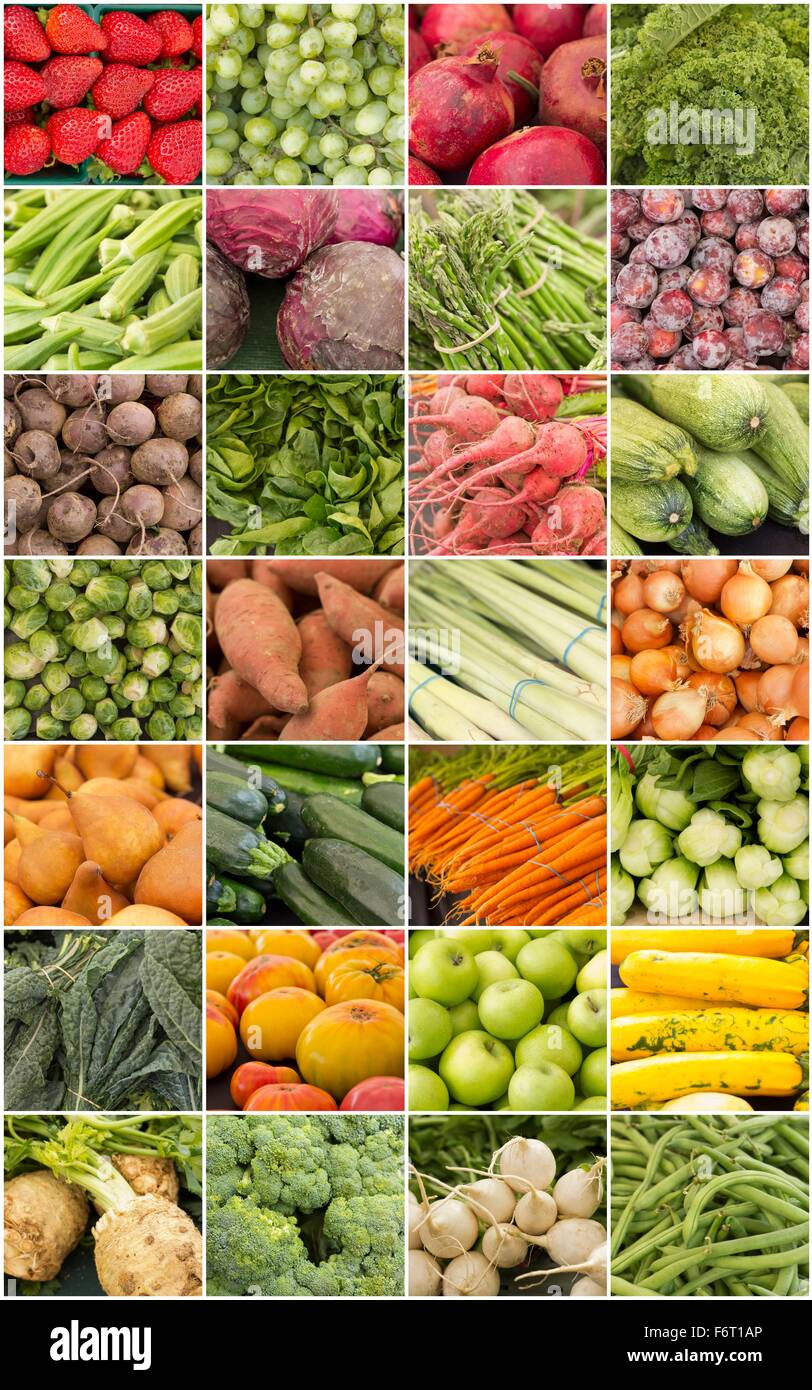Variety of popular farmers market fruits and vegetables in produce ...