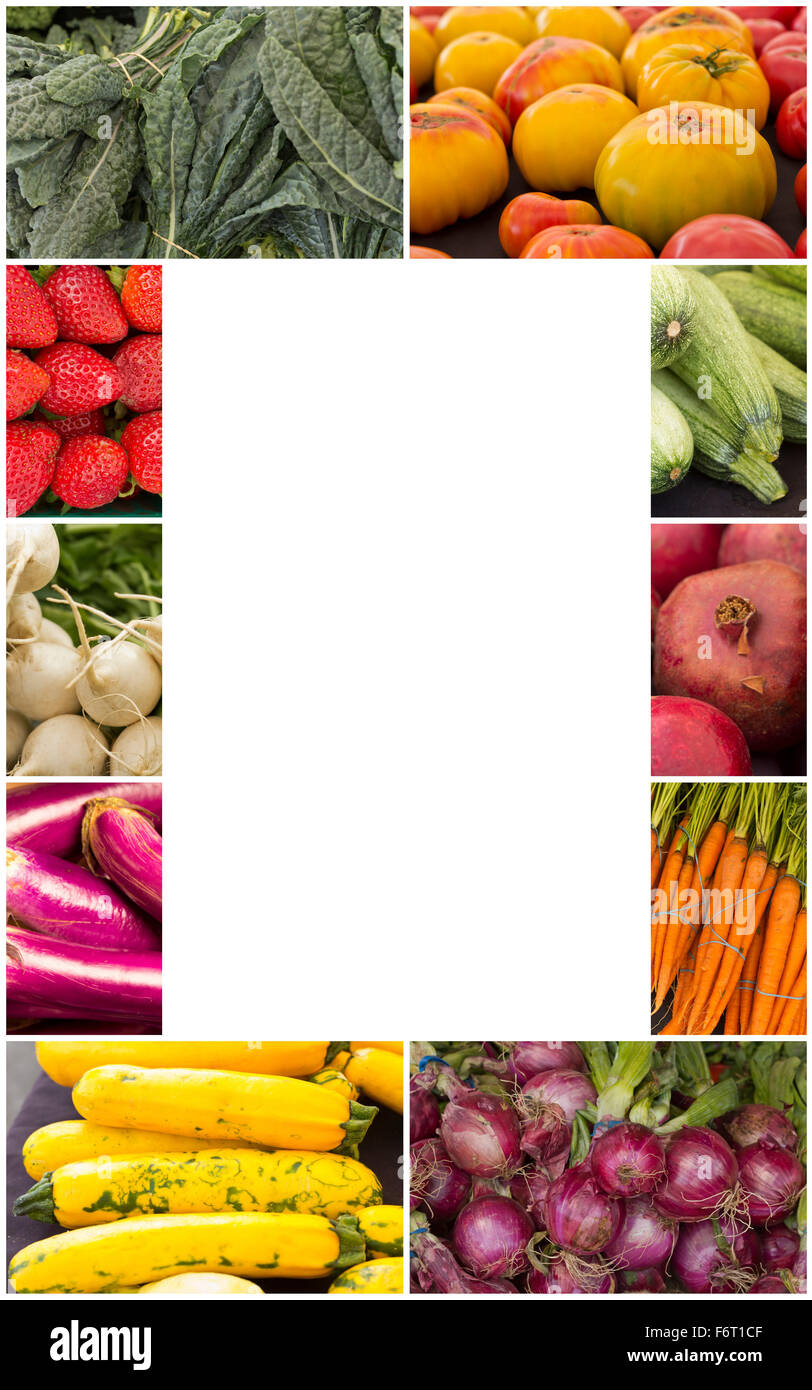 Variety of popular farmers market fruits and vegetables in produce ...