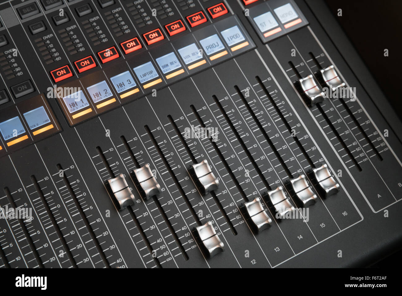 CLOSE DETAIL AND MACRO OF A SOUND AUDIO MIXING DESK Stock Photo - Alamy