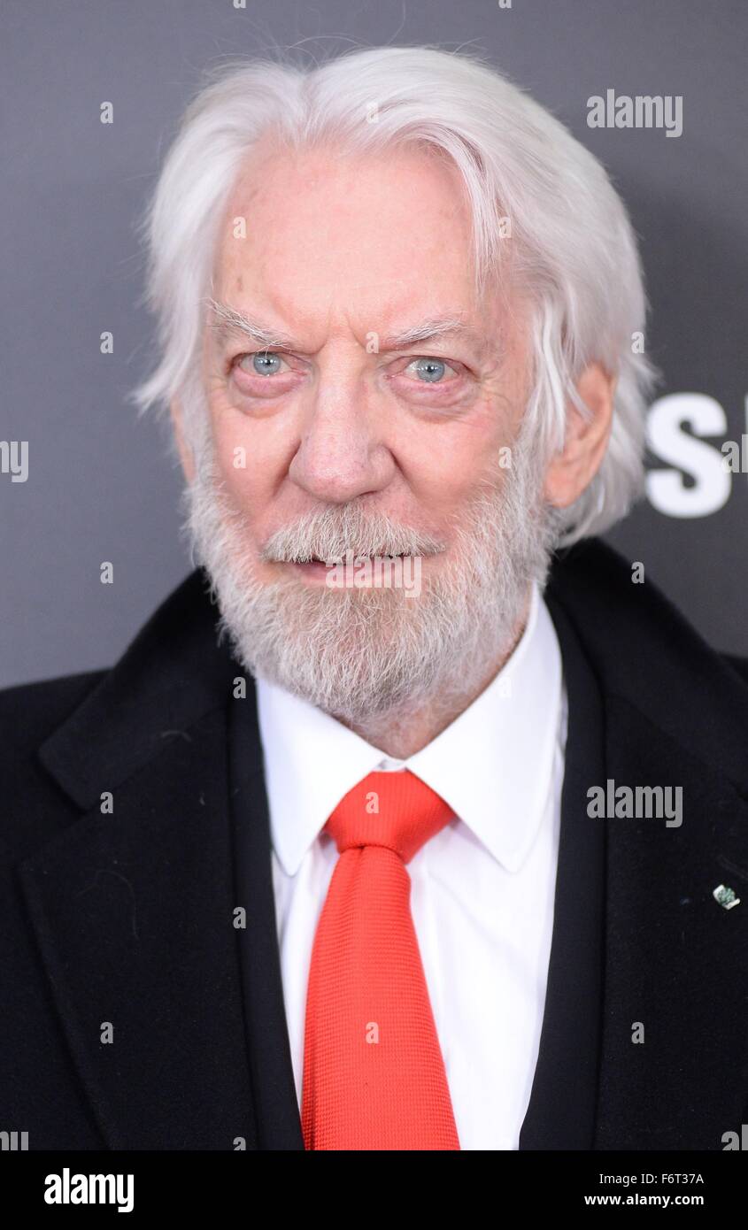 New York, NY, USA. 18th Nov, 2015. Donald Sutherland at arrivals for ...