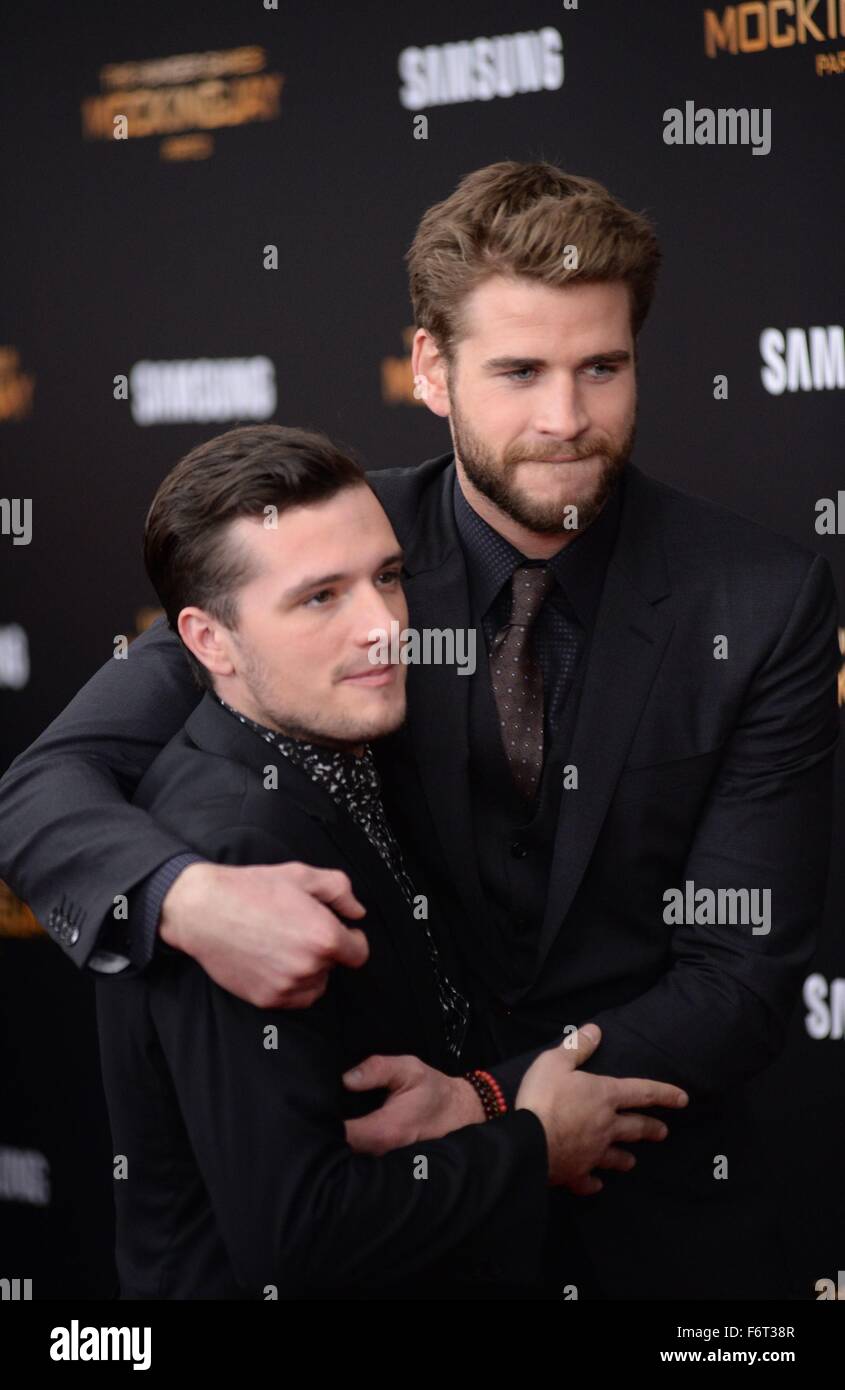 New York, NY, USA. 18th Nov, 2015. Josh Hutcherson, Liam Hemsworth at ...