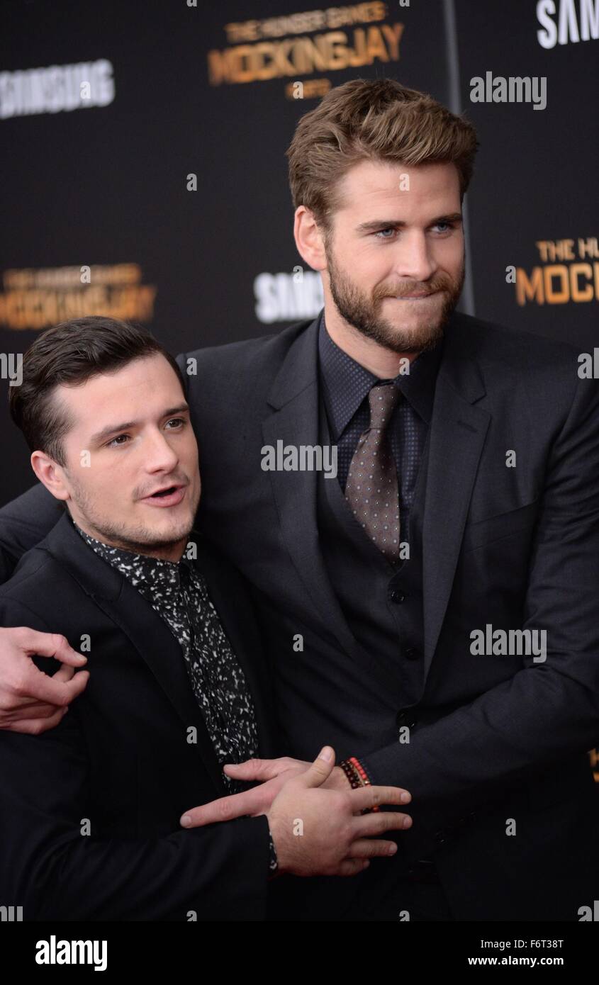 New York, NY, USA. 18th Nov, 2015. Josh Hutcherson, Liam Hemsworth at ...