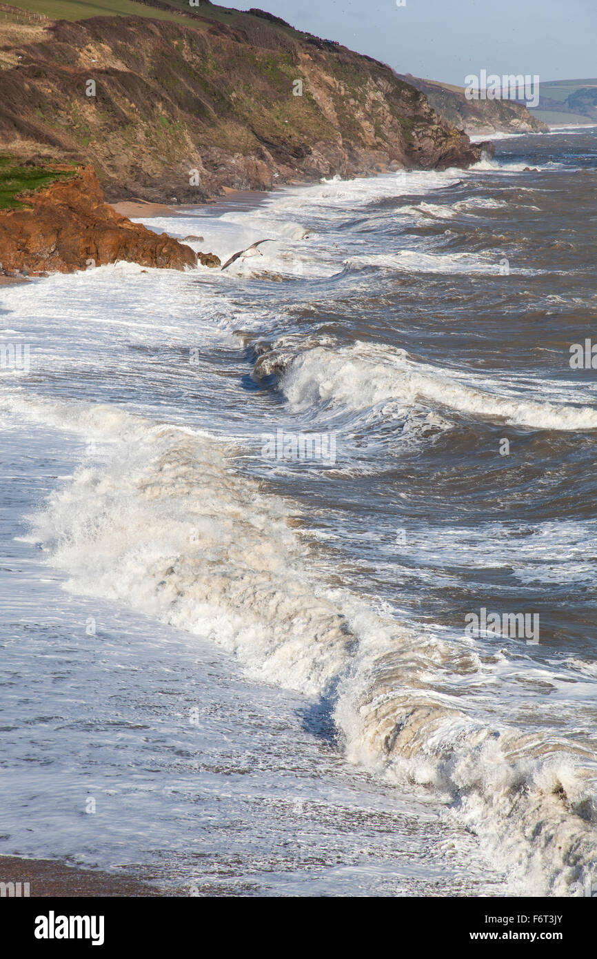 Storm waves crash onto the shore at Hallsands, Devon Stock Photo - Alamy