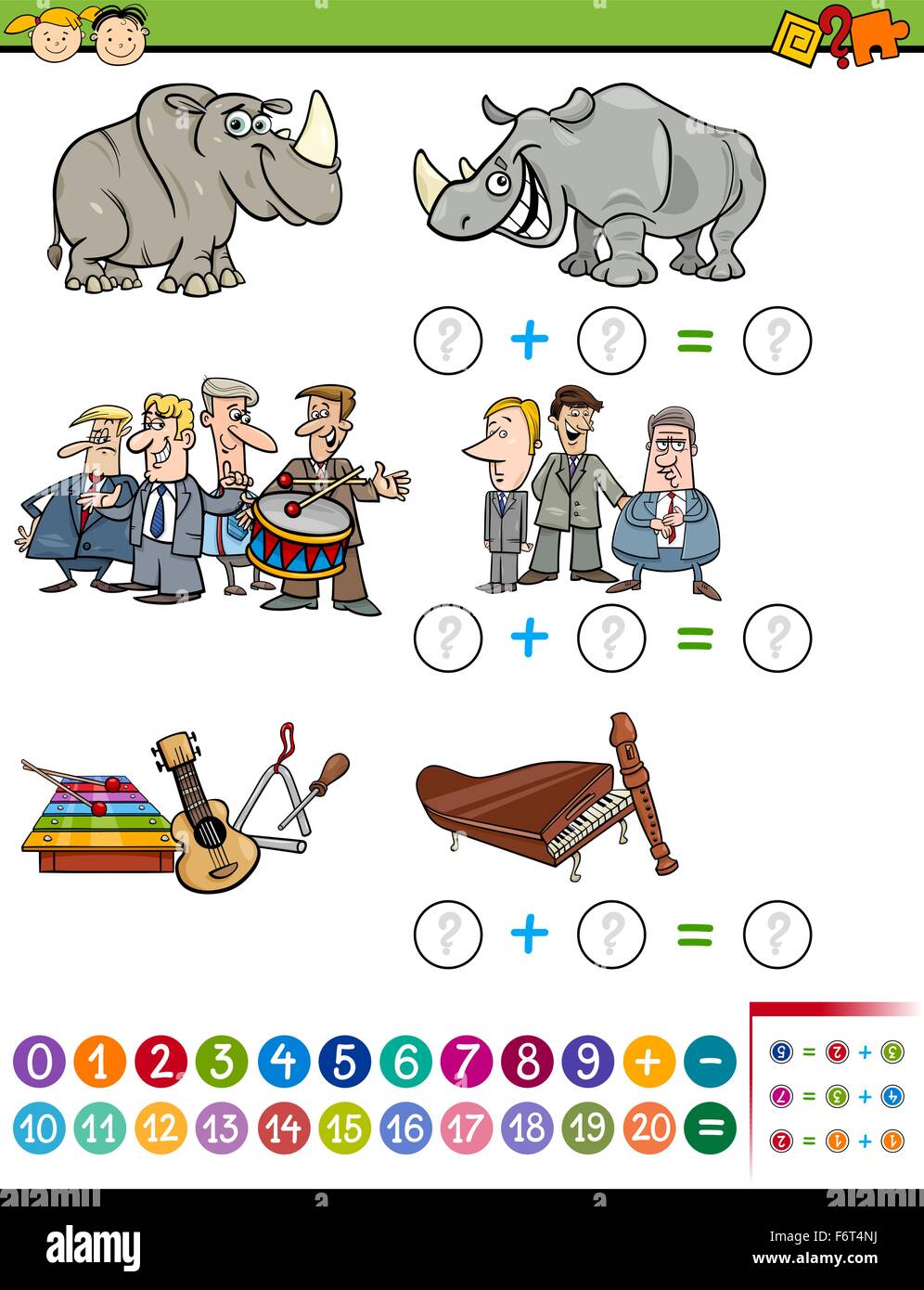 Cartoon Illustration of Educational Mathematical Addition Task for ...