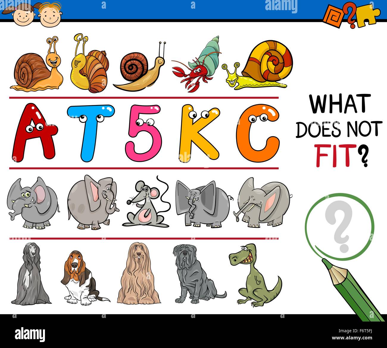 Cartoon Illustration of Finding Wrong Item in the Row Educational Task ...