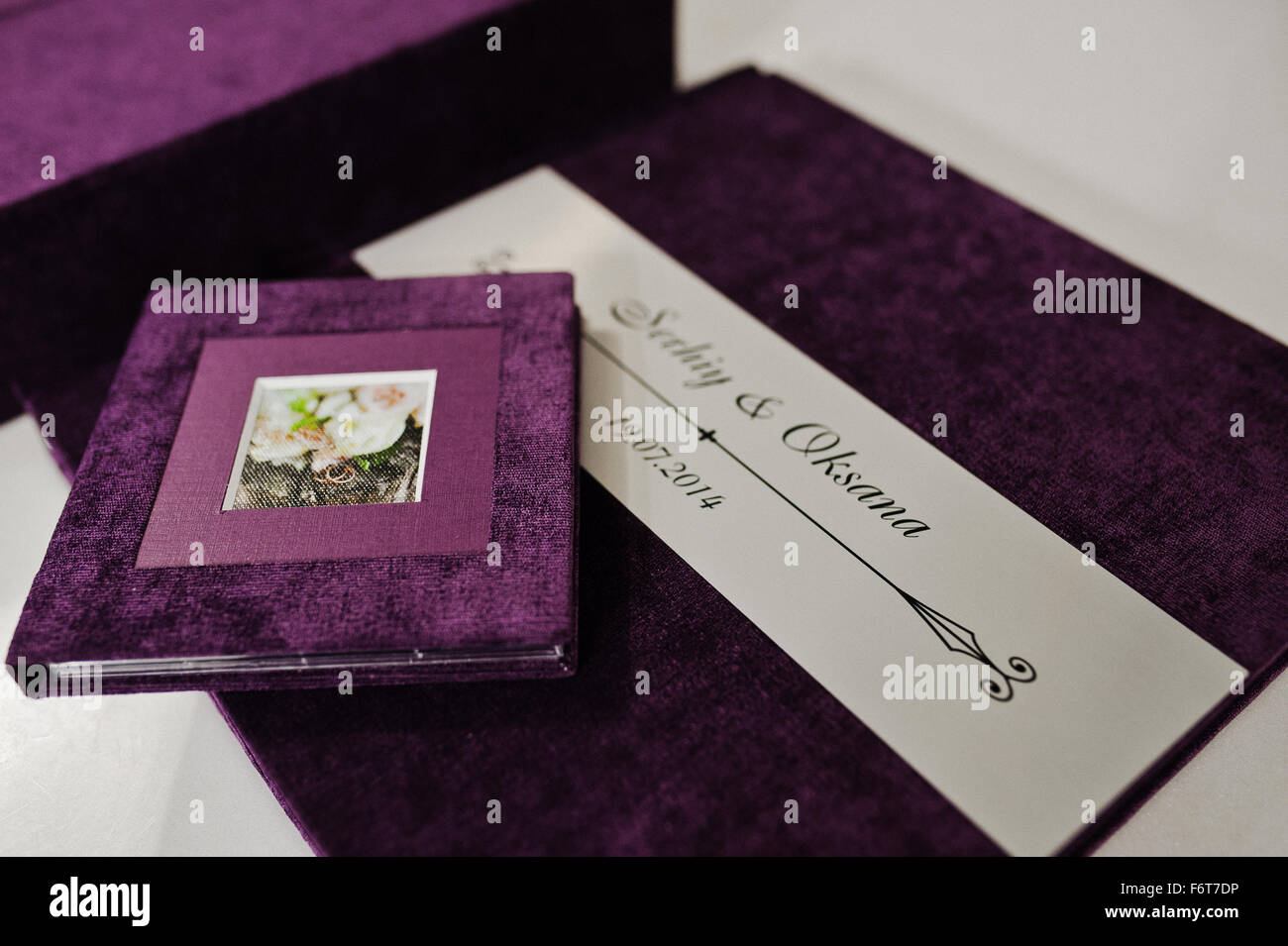 violet velvet photo book and album Stock Photo - Alamy