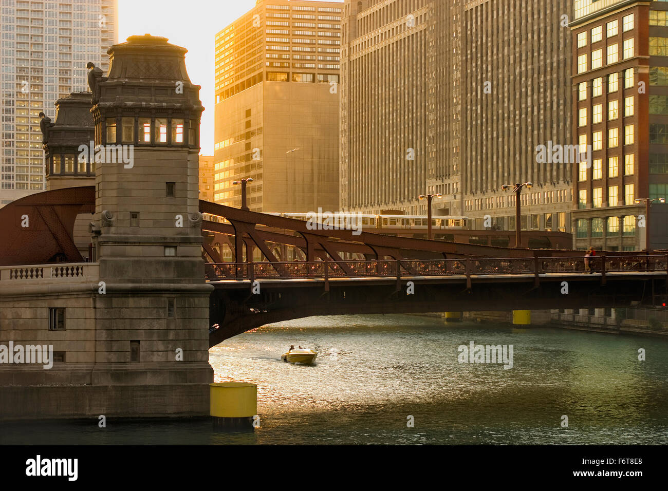 Bridge over Chicago River, Chicago, Illinois, United States Stock Photo ...