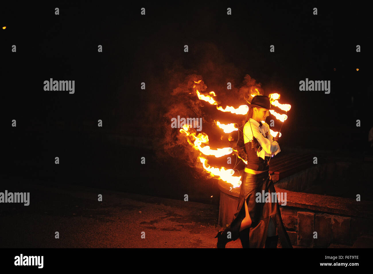 Fire show at the night on wedding ceremony Stock Photo - Alamy