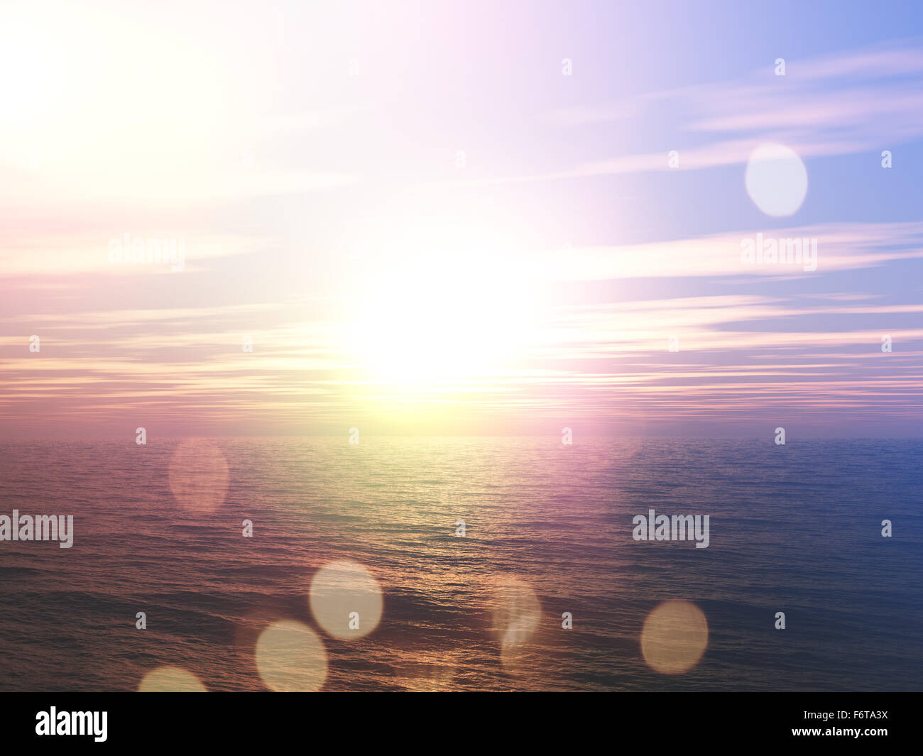 3D render of a sunset over the ocean with vintage retro effect Stock ...