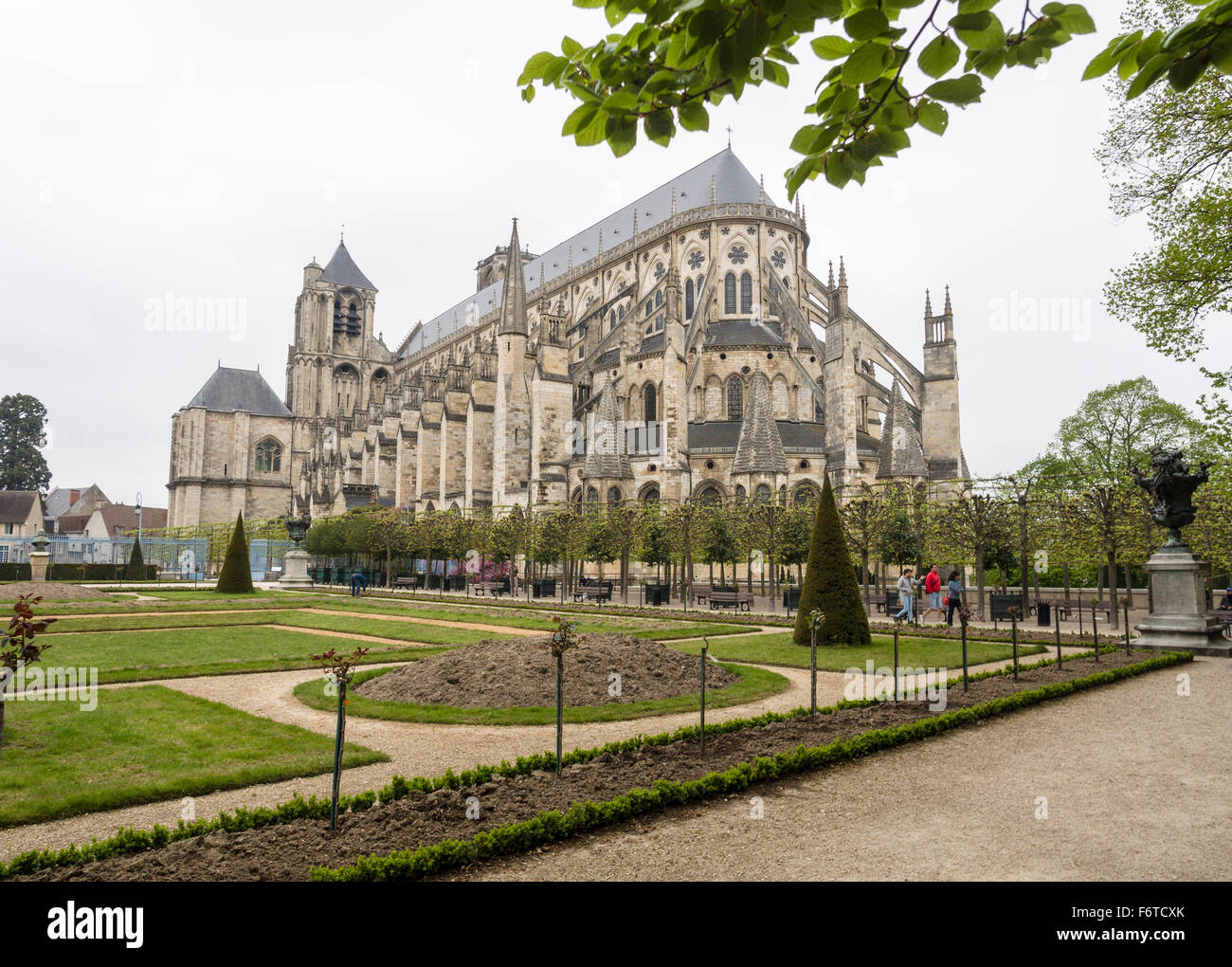 The Massive Cathedral St Etienne in Bourges. A view from the bishop's ...