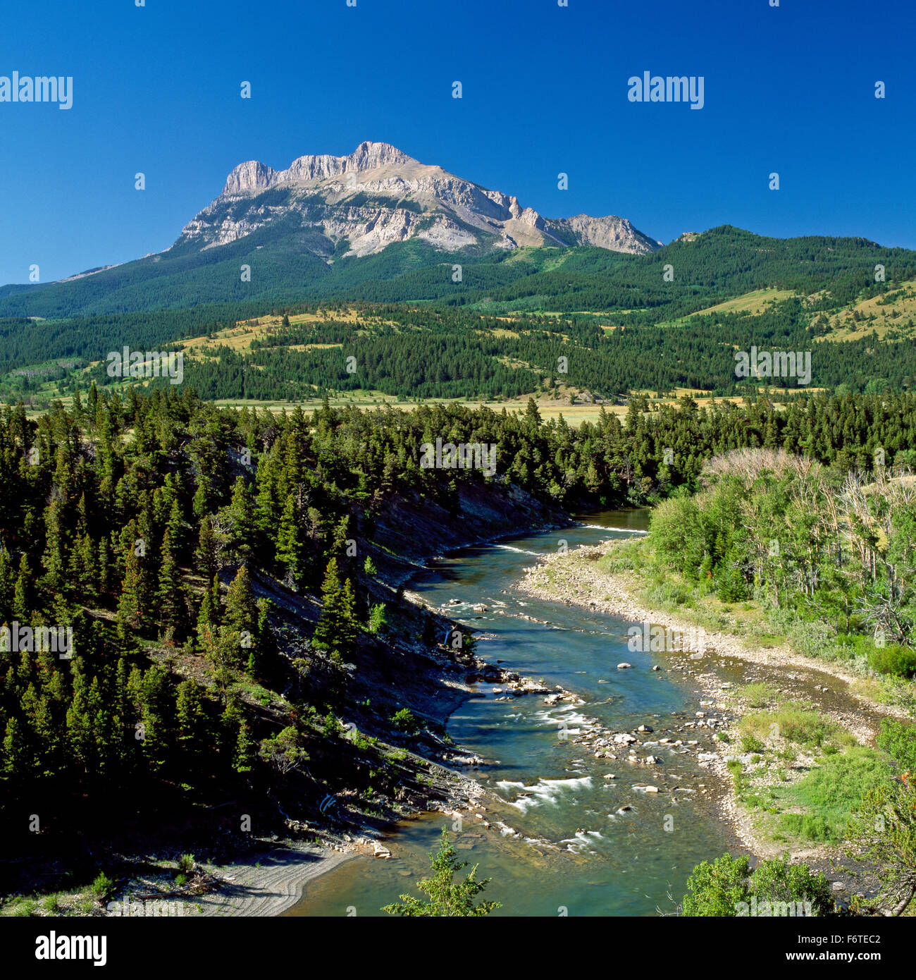 sun river below sawtooth ridge on the rocky mountain front near augusta ...