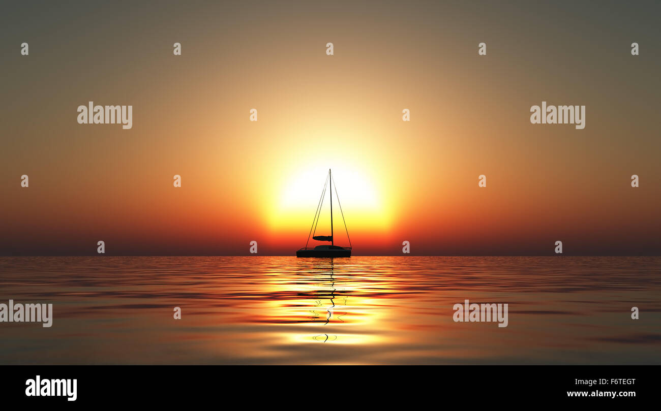 3D render of a yacht on the sea at sunset Stock Photo - Alamy