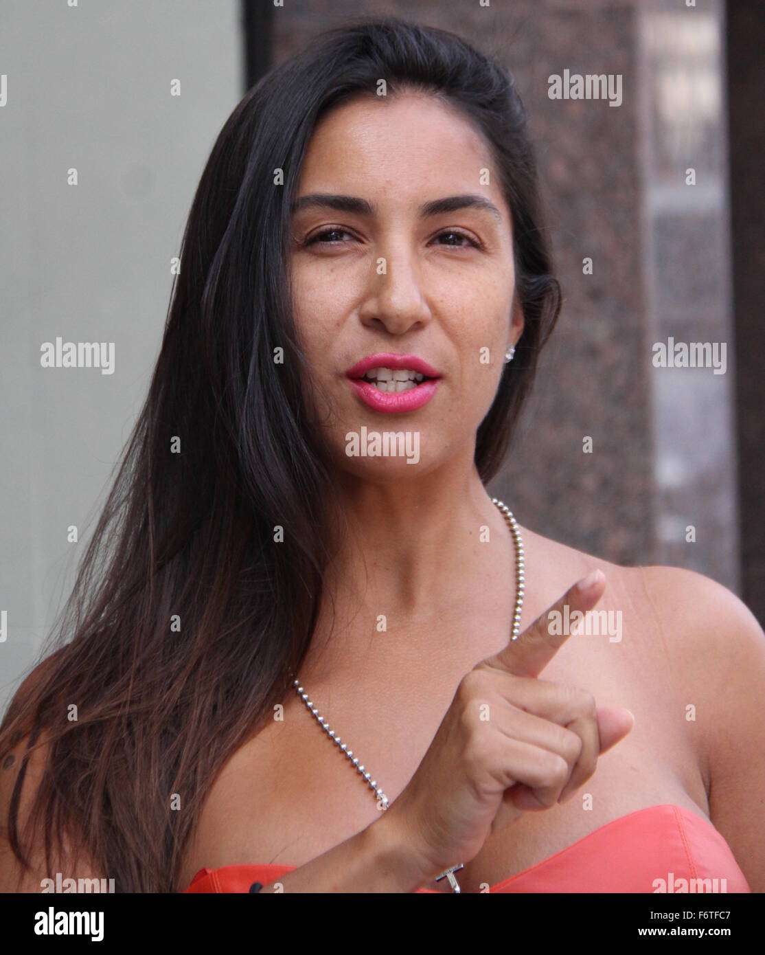 American Horror Story actress, Liana Mendoza out and about in Beverly Hills wearing a red dress ...