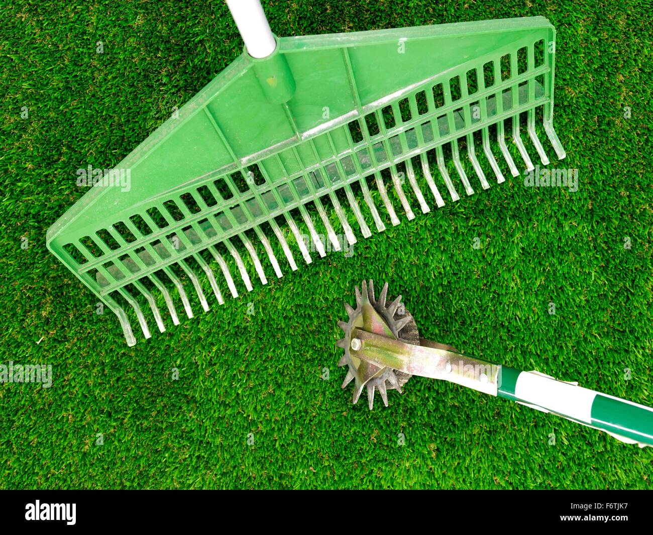 A studio photo of a garden equipment of artificial turf Stock Photo - Alamy