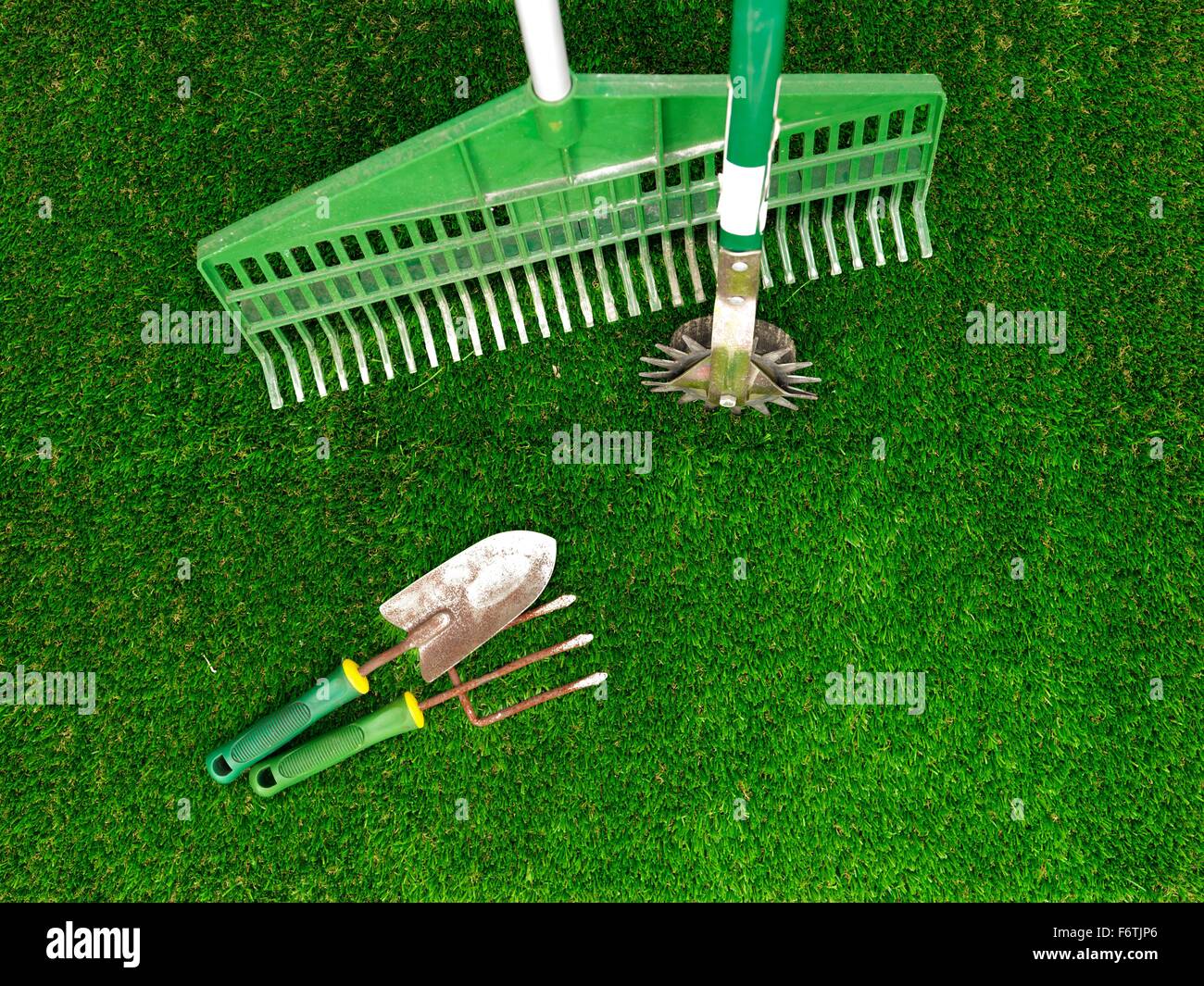 A studio photo of a garden equipment of artificial turf Stock Photo - Alamy