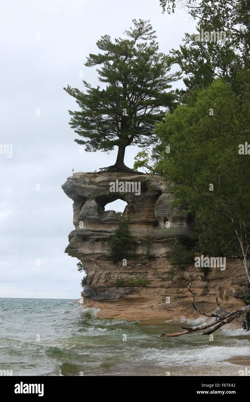 Chapel rock rock formation viewed from chapel beach along lake superior ...
