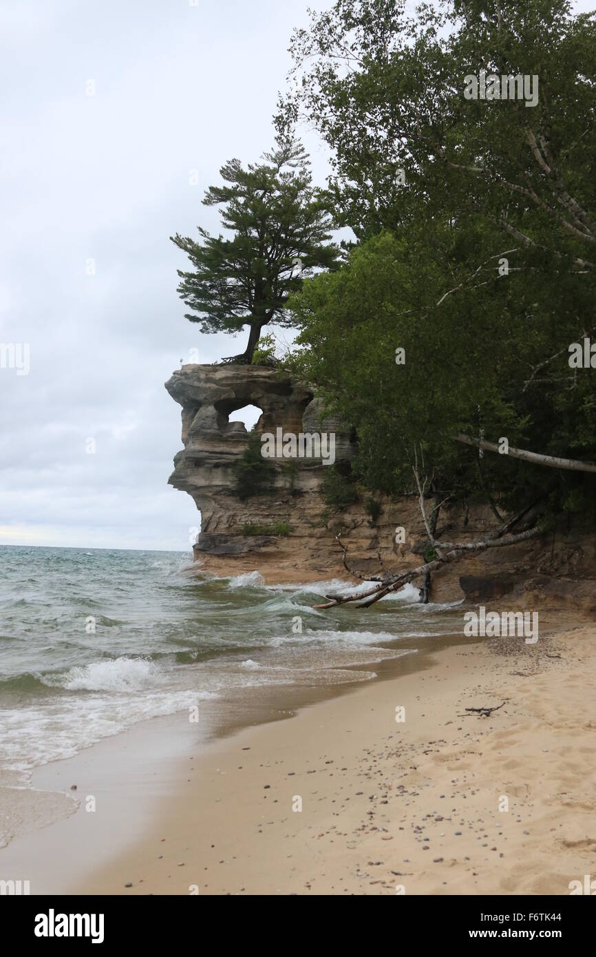 Chapel rock rock formation viewed from chapel beach along lake superior ...