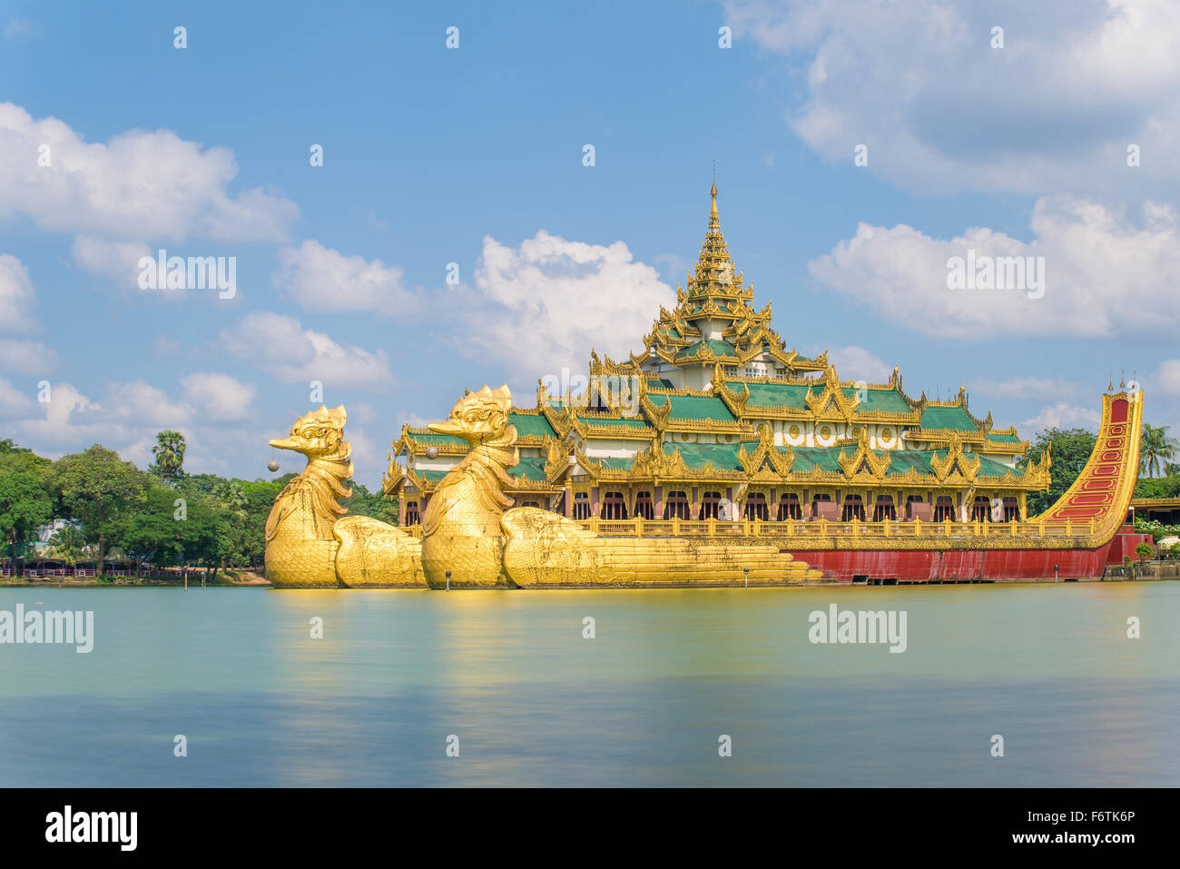 Yangon, Myanmar at Karaweik Palace in Kandawgyi Royal Lake Stock Photo ...
