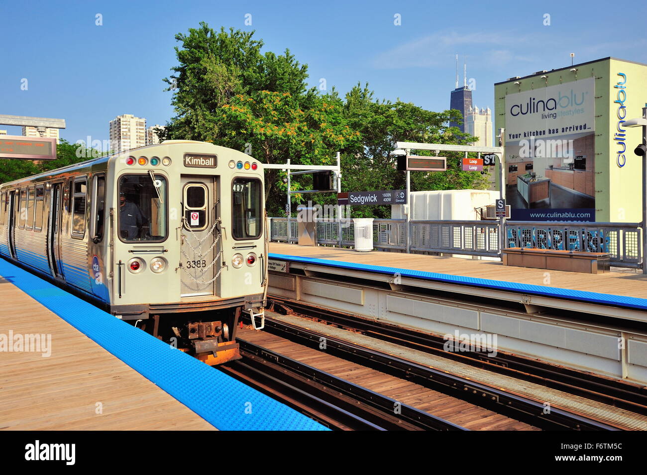 A CTA Brown Line rapid transit train as it arrives at the Sedgwick ...