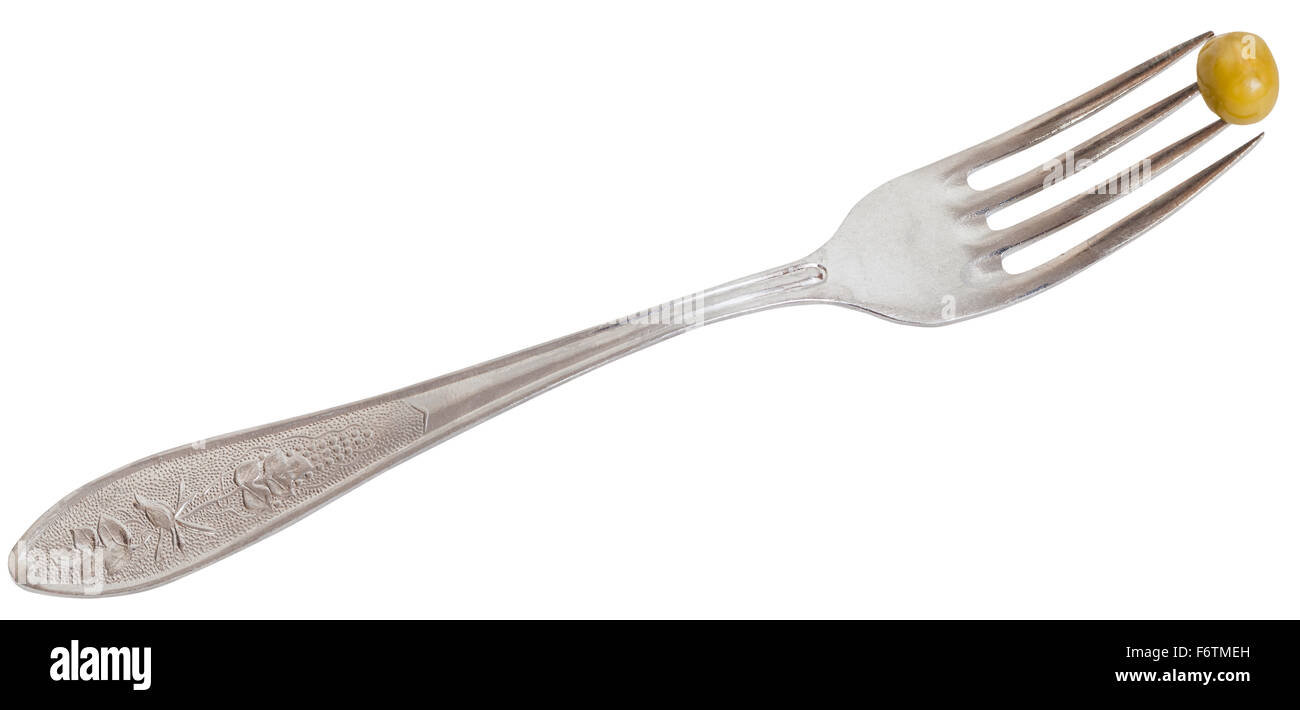 fork with one green pea seed isolated on white background Stock Photo ...