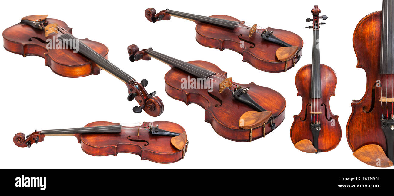 set of old violins isolated on white background Stock Photo - Alamy