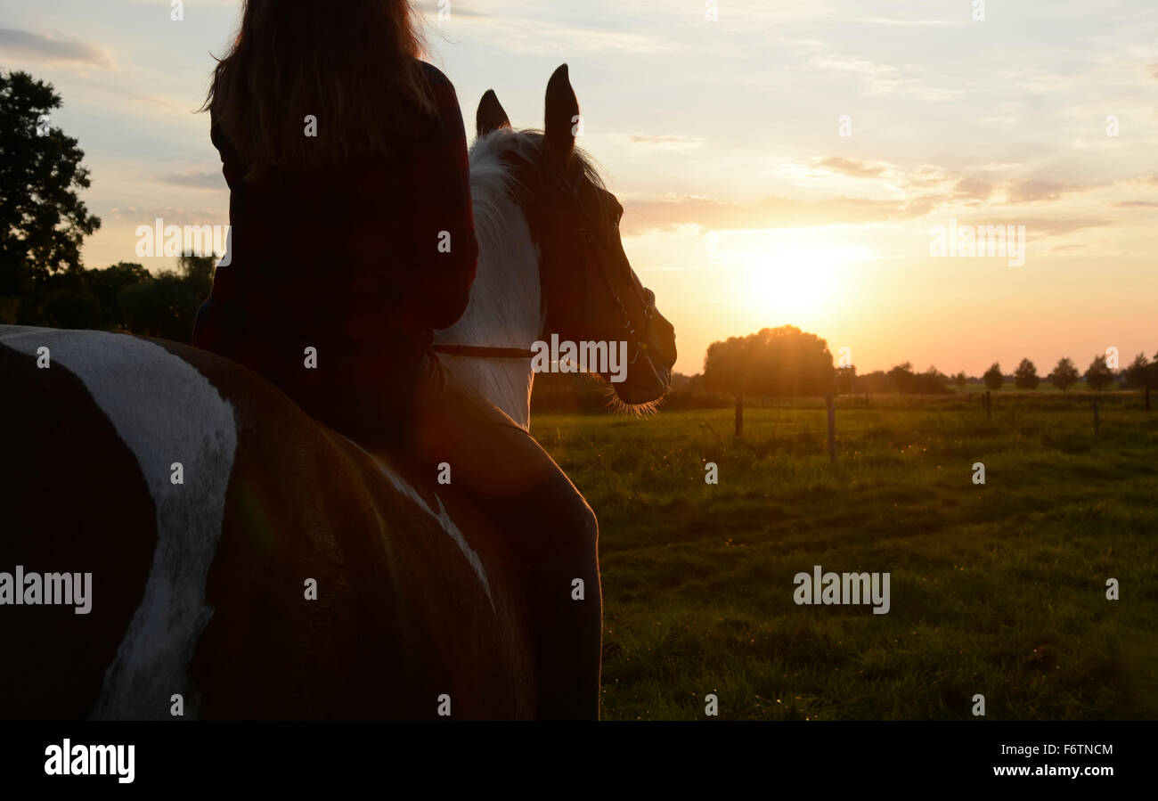 Young woman riding into the sunset Stock Photo - Alamy