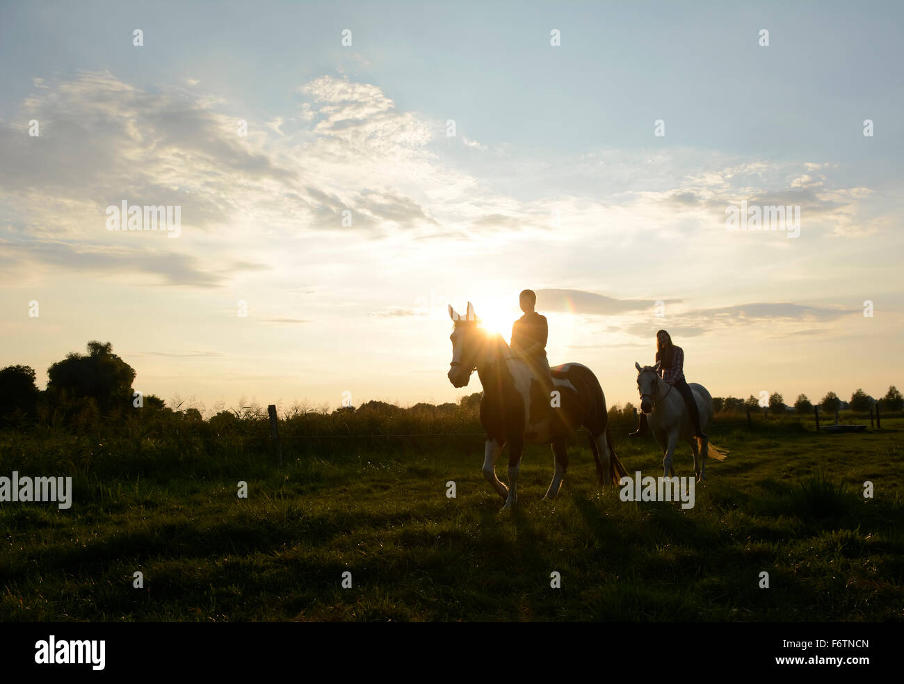 Two young women ride horse hi-res stock photography and images - Alamy