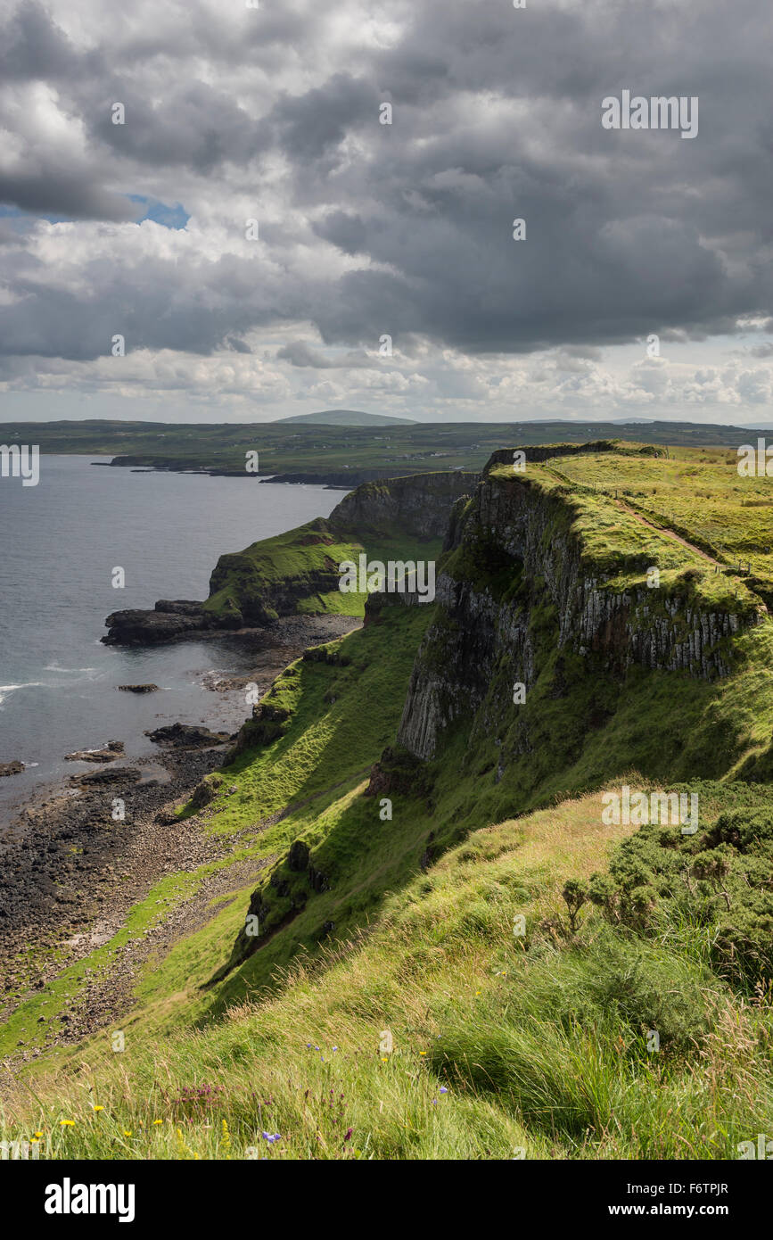 UK, Northern Ireland, County Antrim, basalt cliffs at Causeway Coast ...