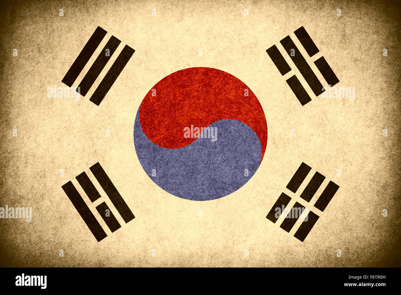 flag of South Korea or South Korean banner on paper rough pattern ...