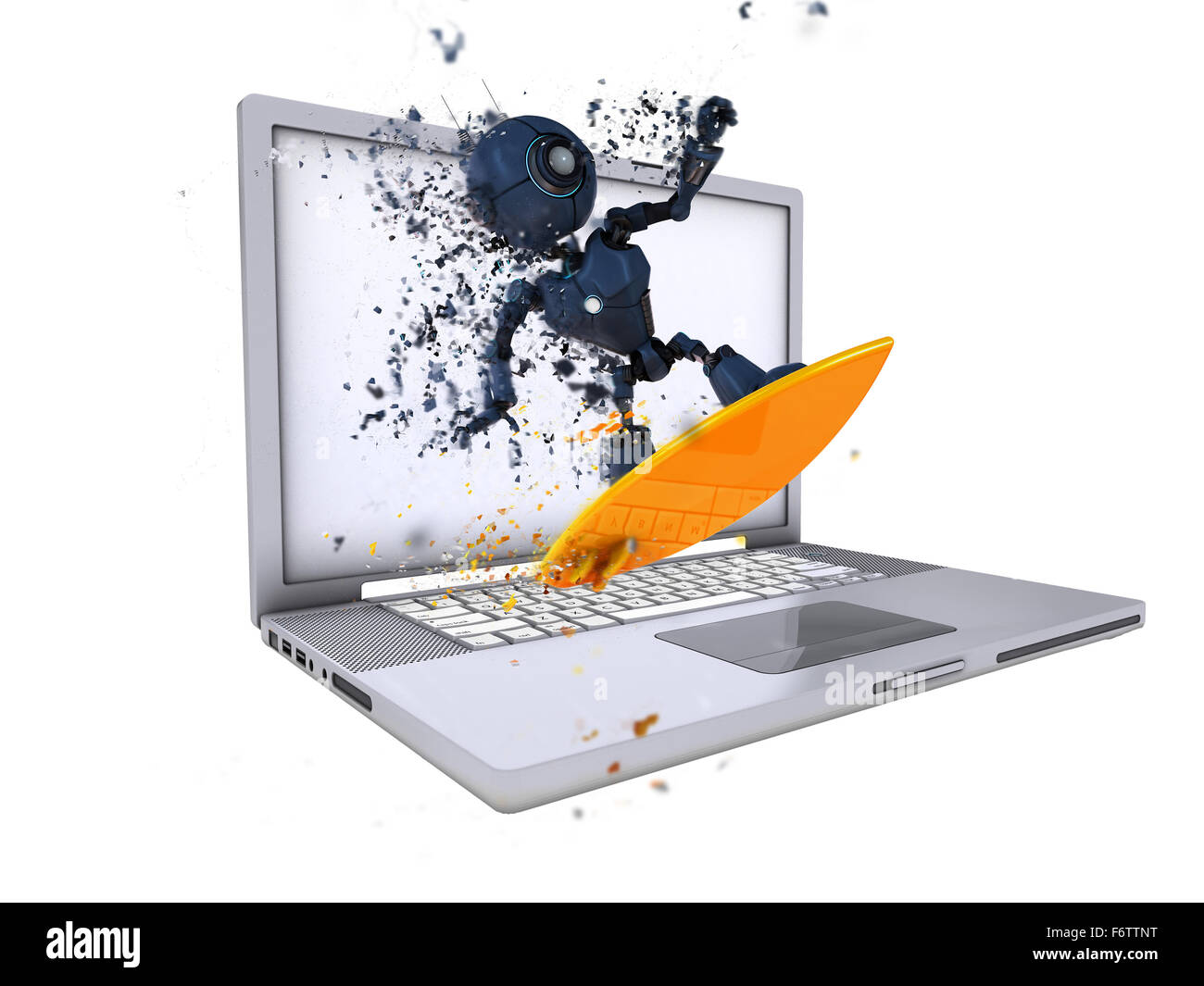 3D rendered concept image of a robot surfing the internet with special ...