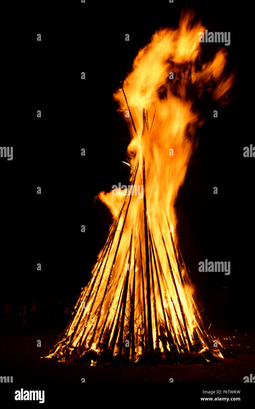 Germany, Bavaria, Midsummer bonfire at night Stock Photo - Alamy