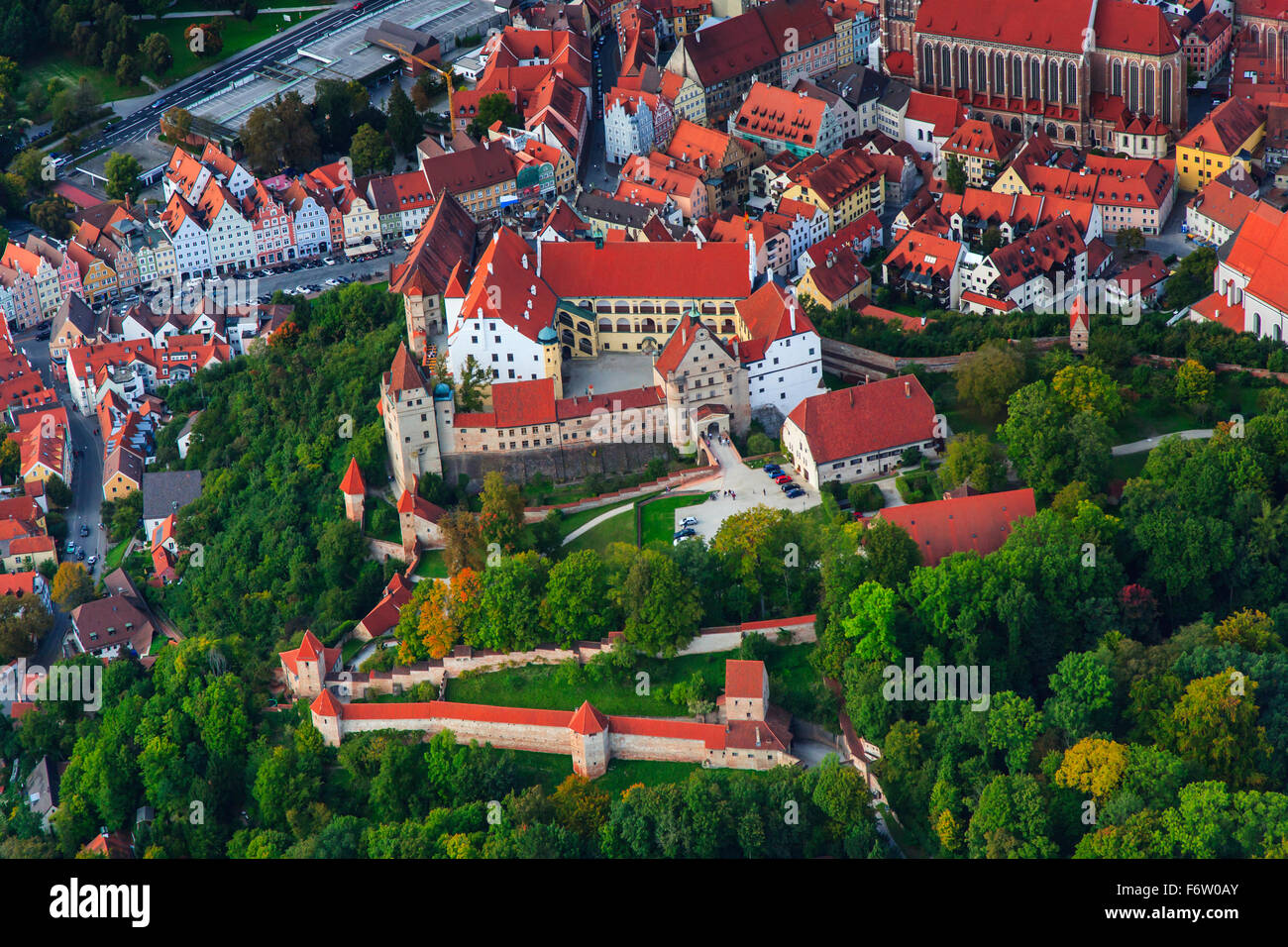 Germany, Bavaria, aerial view of Landshut and Trausnitz Castle Stock ...