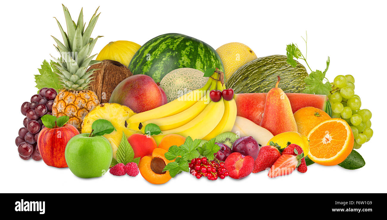 Lemon fruit pear cherry grape plum Cut Out Stock Images & Pictures - Alamy