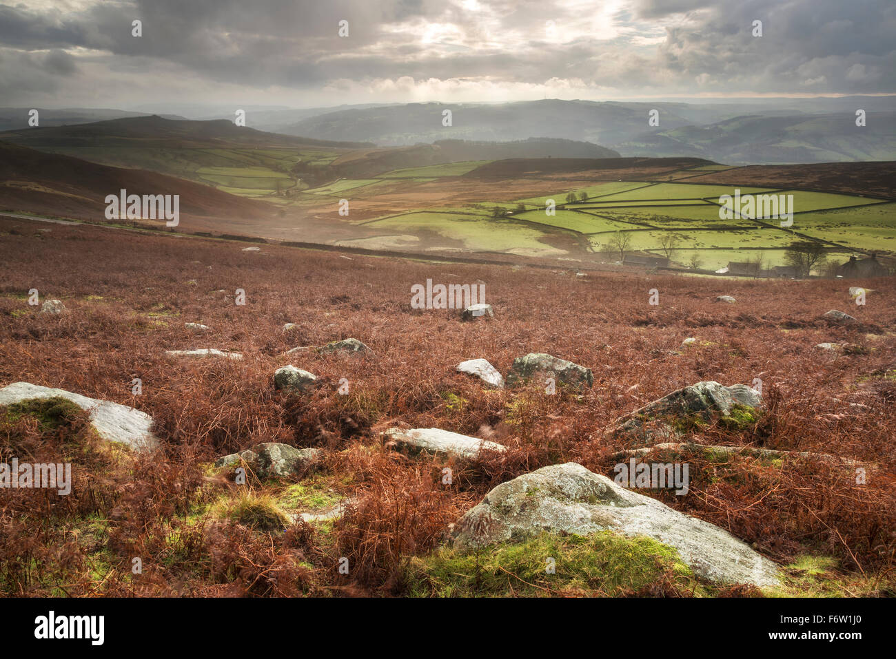 Stunning Autumn Fall landscape of Hope Valley from Stanage Edge in Peak ...