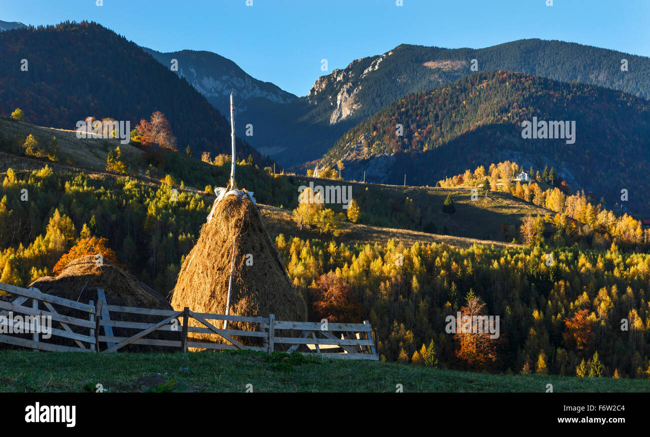 Beautiful sunny autumn mountain landscape with stack Stock Photo - Alamy