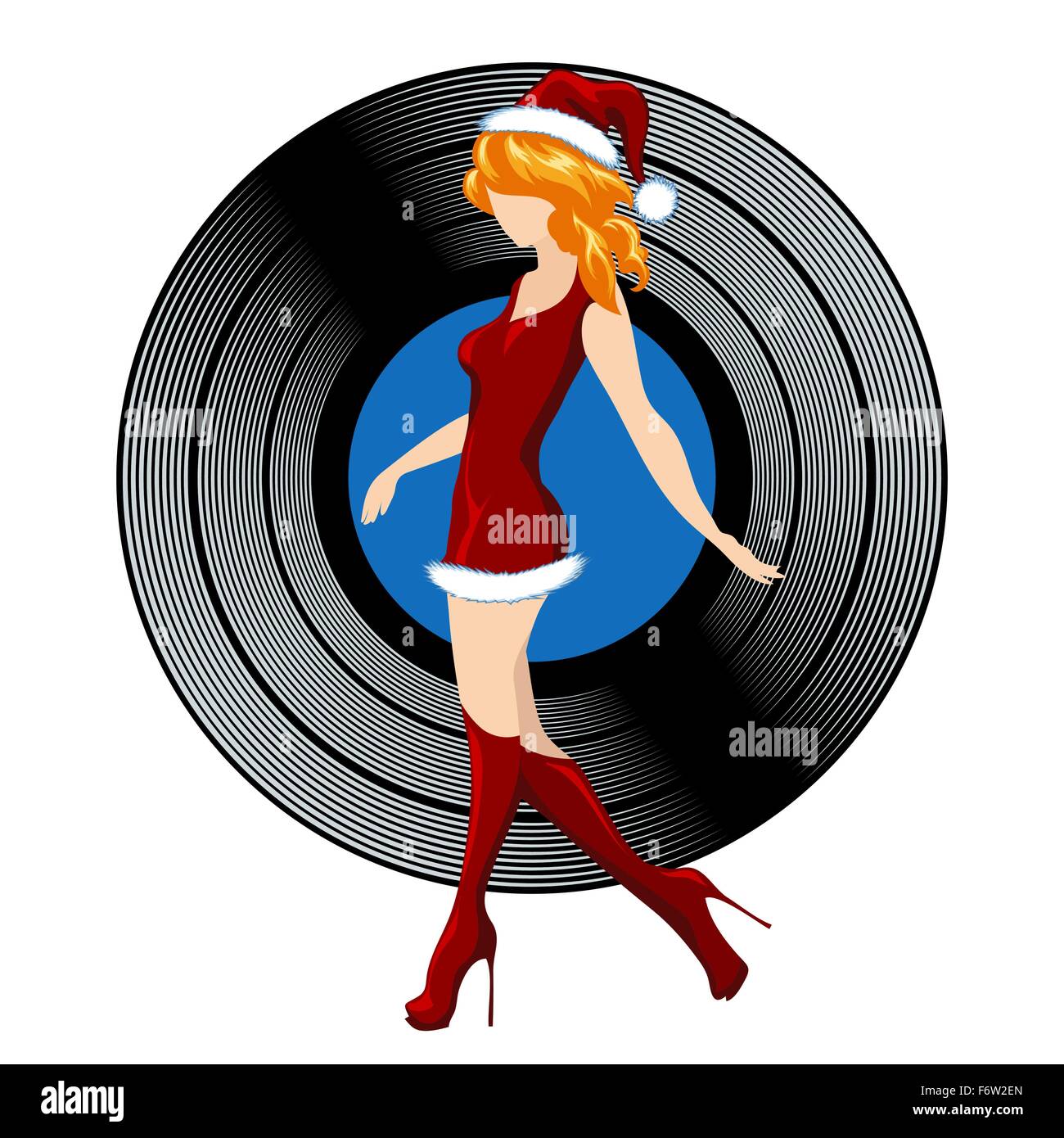 Christmas Party Design. Santa Girl against vinyl. Colorful illustration ...