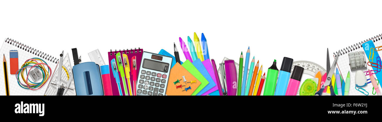school / office supplies on white background Stock Photo - Alamy