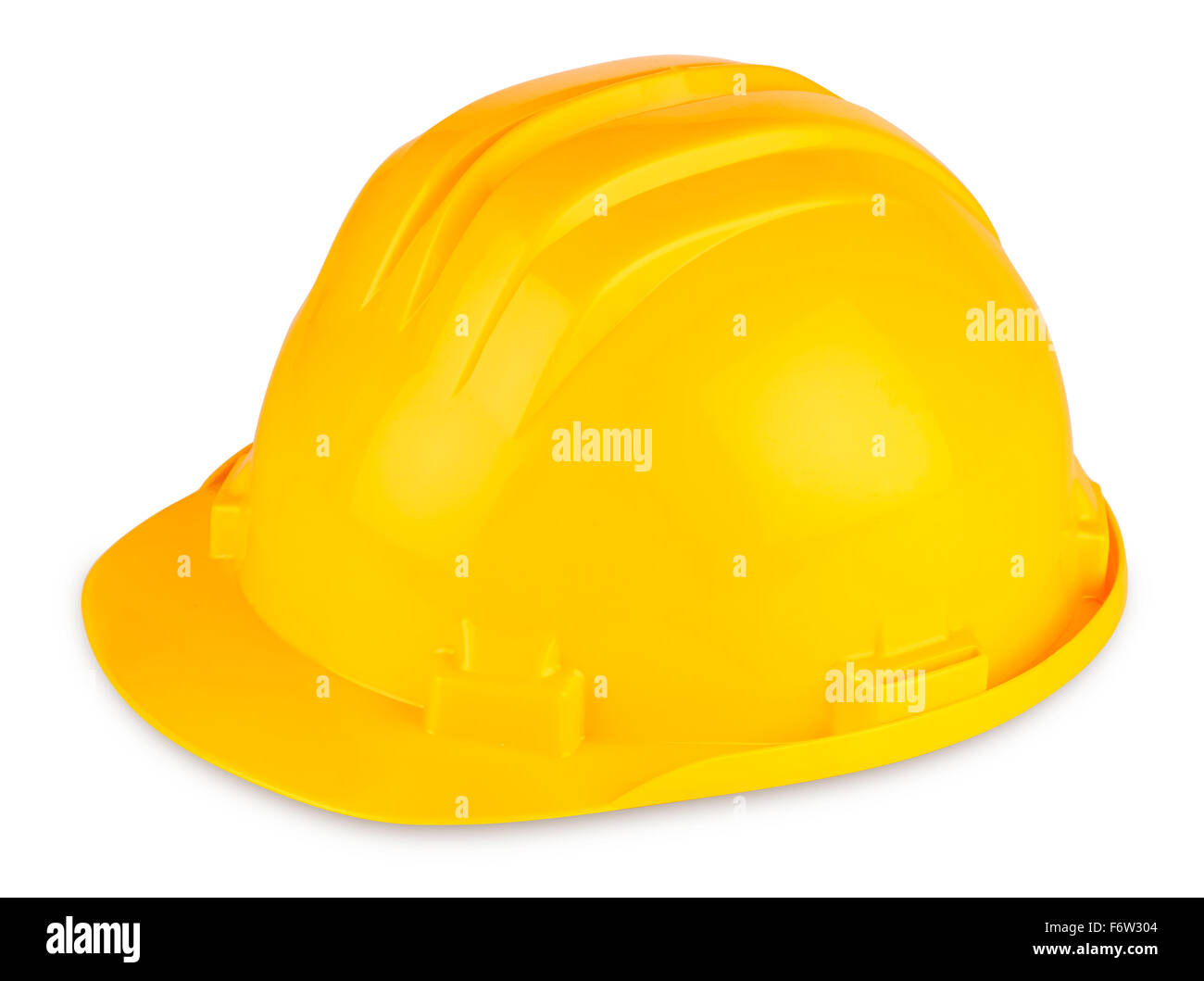 yellow building-site helmet on white background Stock Photo - Alamy