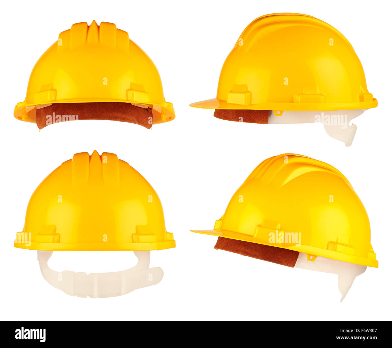 yellow building-site helmet set on white background Stock Photo - Alamy