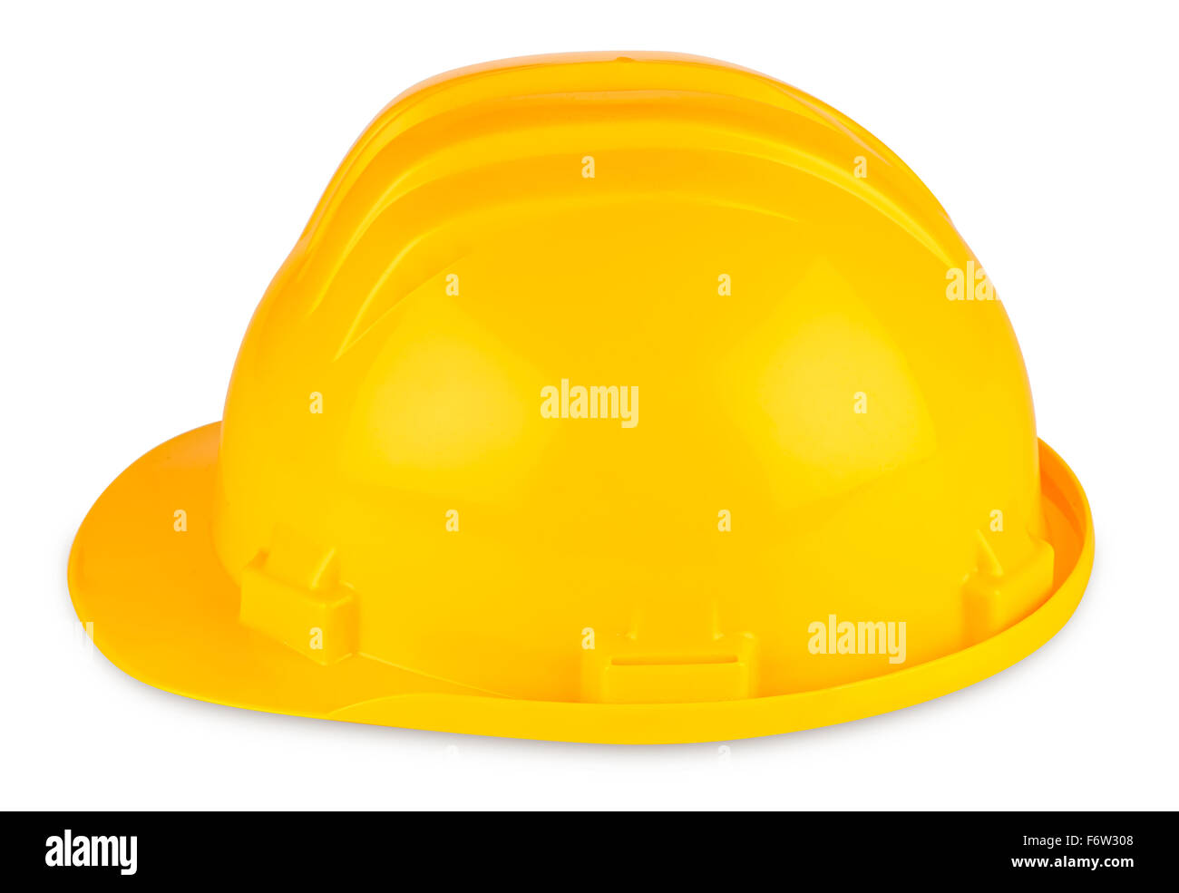 yellow building-site helmet on white background Stock Photo - Alamy