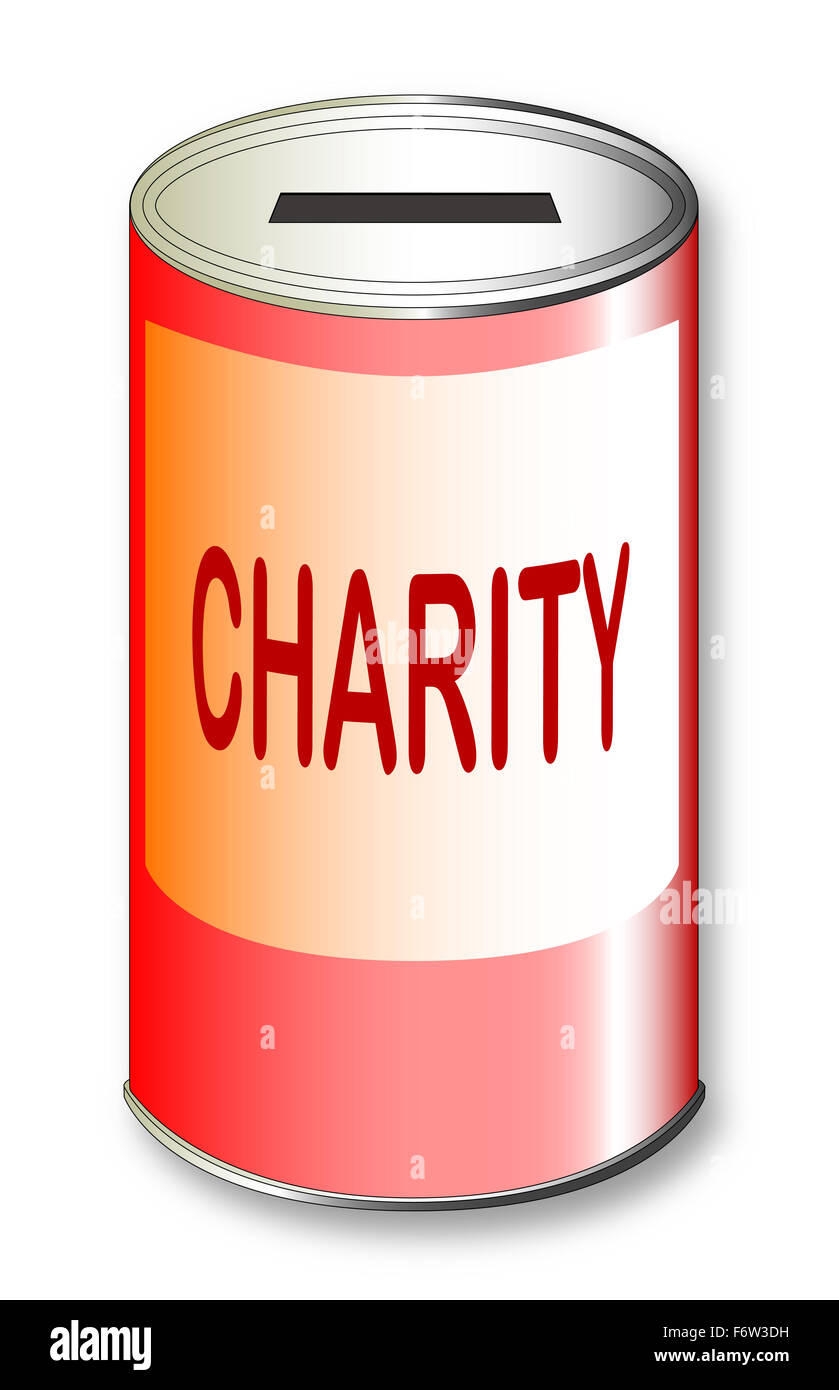 A red charity tin over a white background Stock Photo - Alamy
