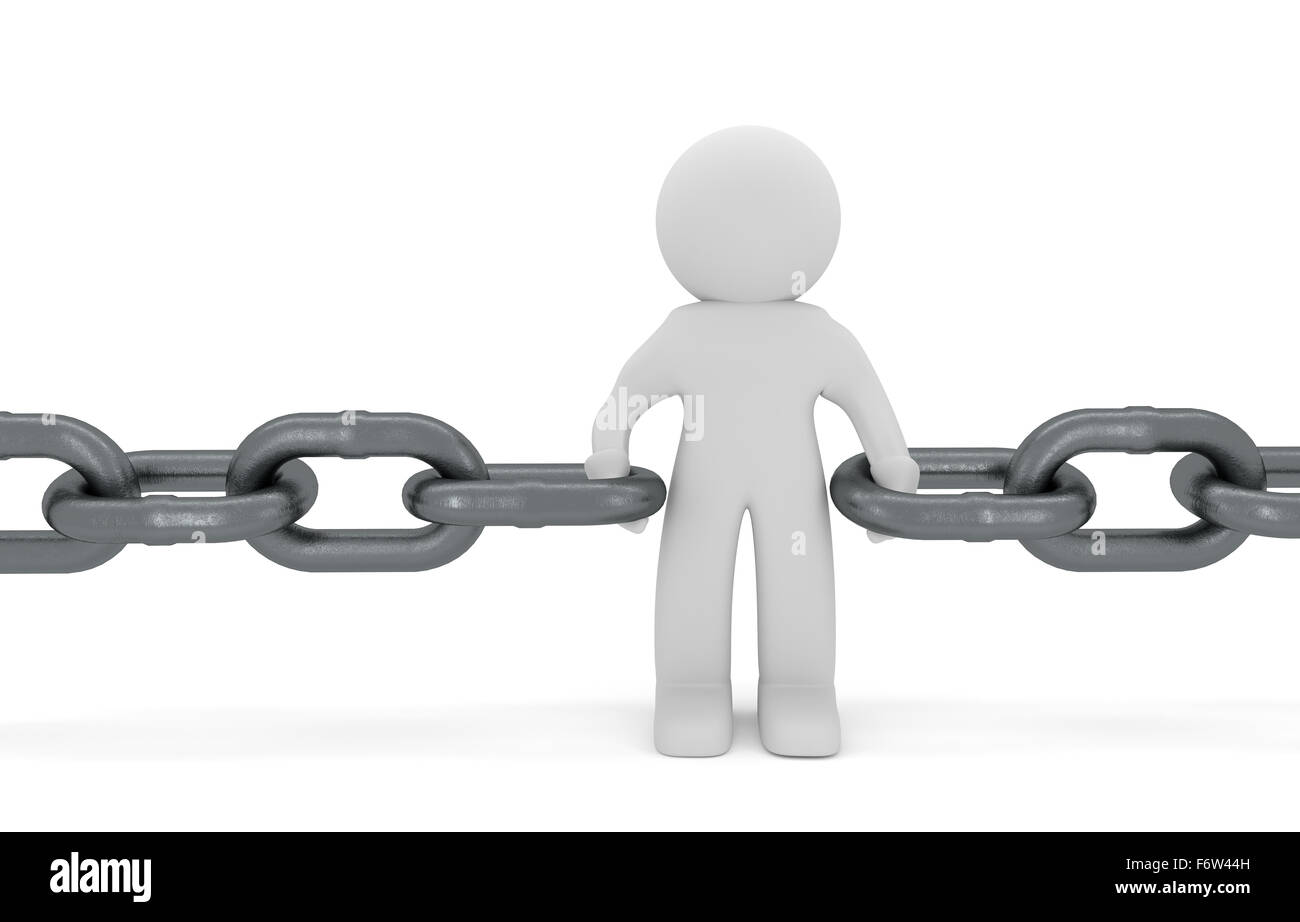 3d character with a steel chain, strong business concept Stock Photo ...