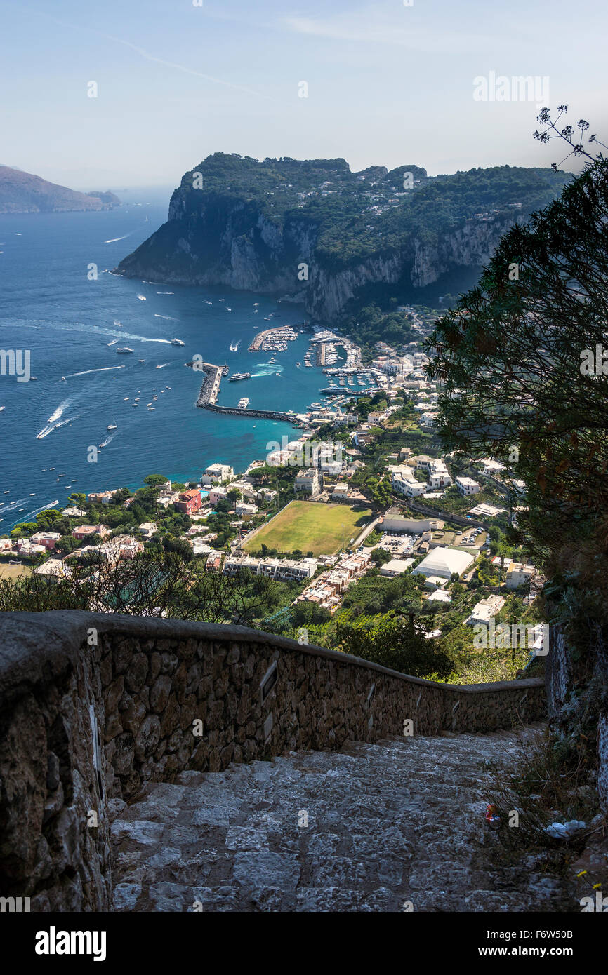 Italy, Gulf of Naples, Capri, View of harbour and Marina Grande Stock ...