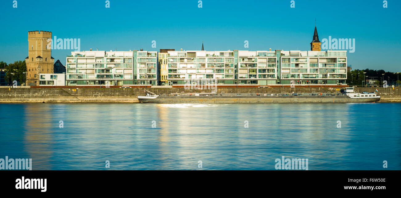 Germany, Cologne, view to historical Bayen Tower and modern multi ...