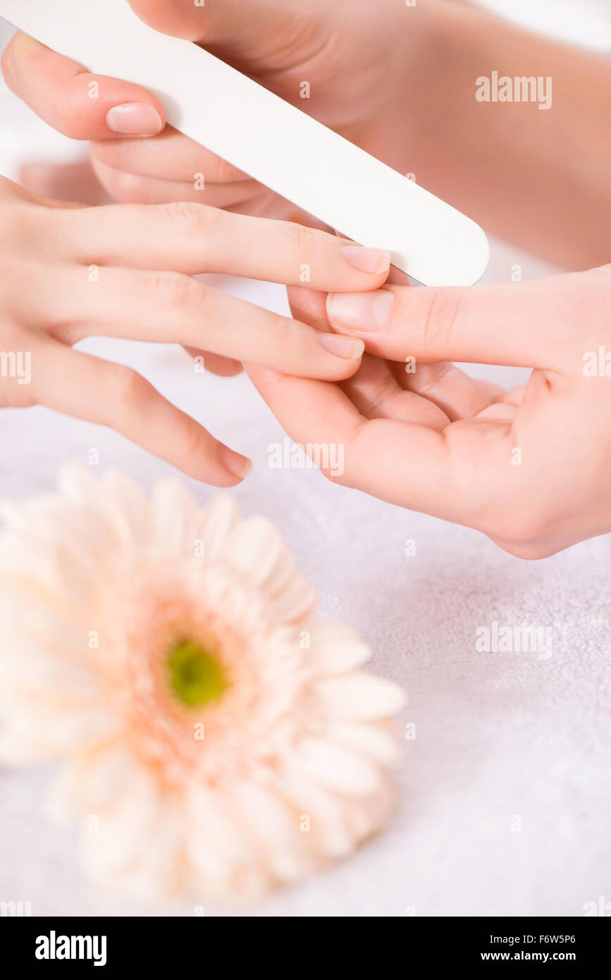 Professional manicurist making manicure Stock Photo - Alamy